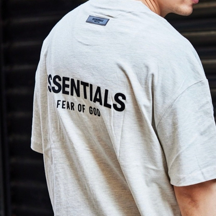 Fear of God Essentials Felt Logo Tee Light Oatmeal - | ORIGINALFOOK