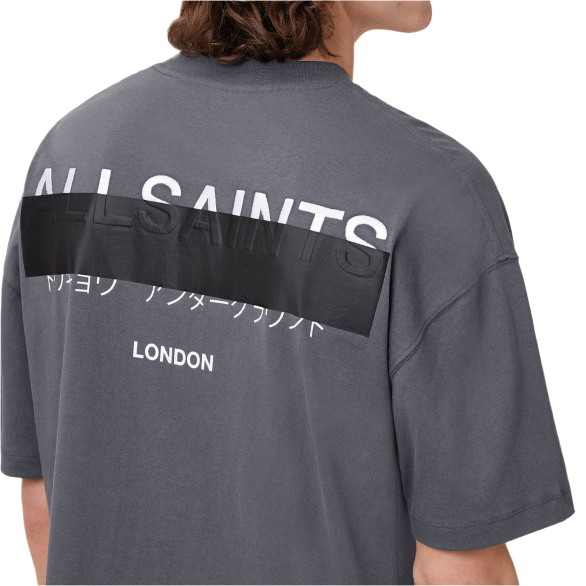 Allsaints Redact Strikeout Logo Tee Pitched Blue Grey - | ORIGINALFOOK
