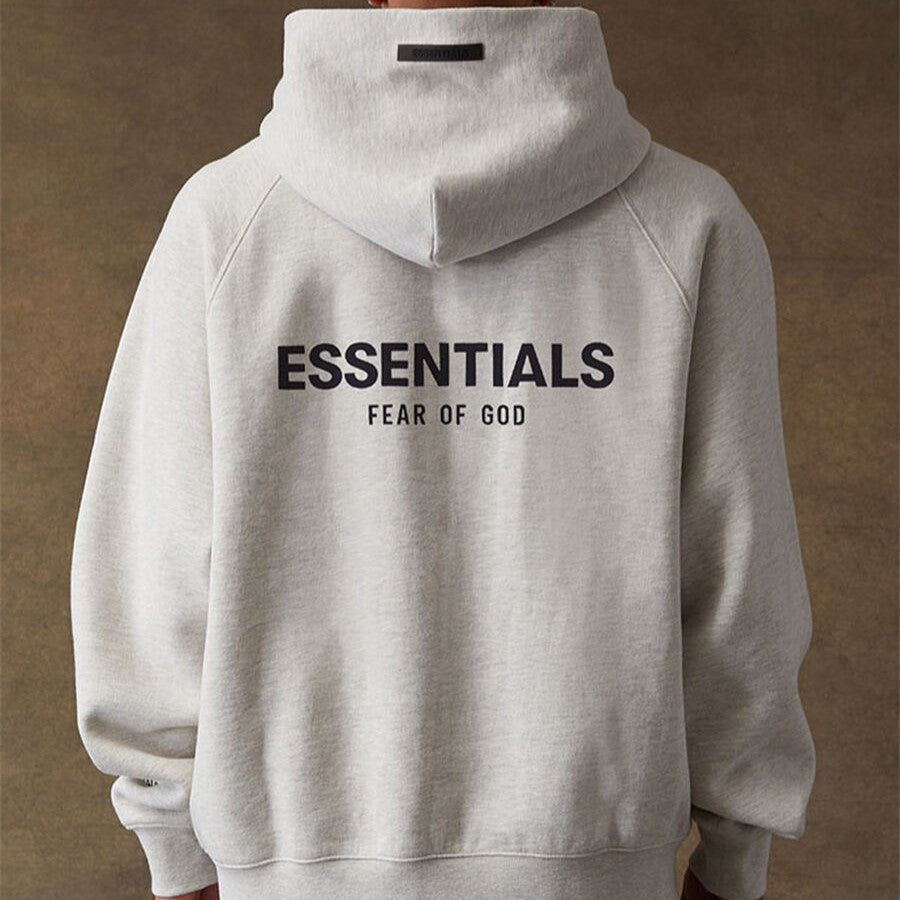 FEAR OF GOD Essentials Felt Logo Hoodie Light Oatmeal | ORIGINALFOOK