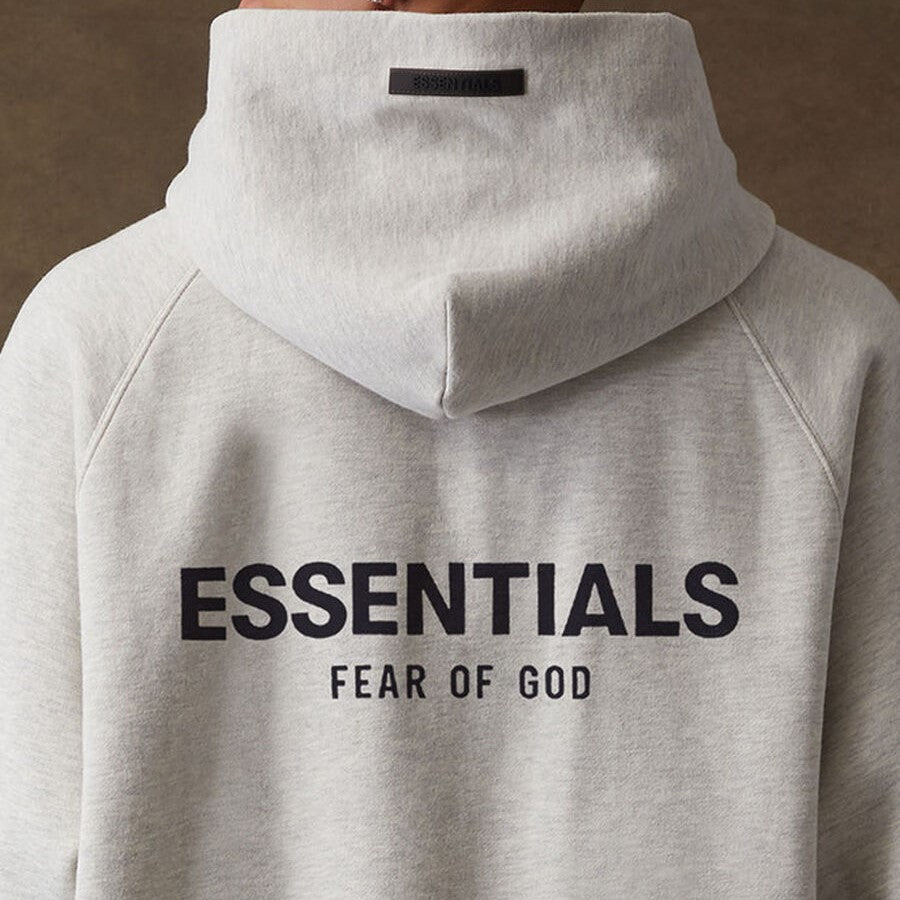 FEAR OF GOD Essentials Felt Logo Hoodie Light Oatmeal | ORIGINALFOOK