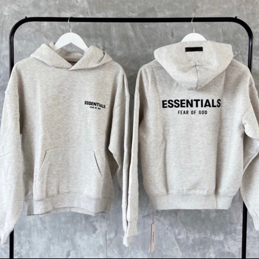 FEAR OF GOD Essentials Felt Logo Hoodie Light Oatmeal | ORIGINALFOOK